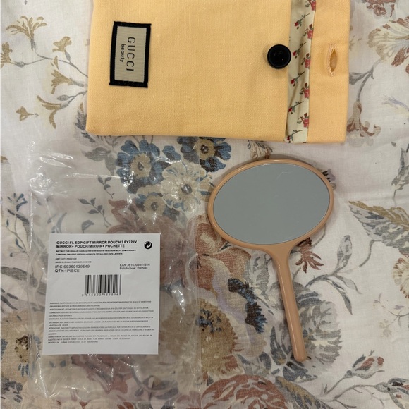 Gucci | Makeup | Gucci Beige Hand Mirror With Yellow Pouch | Poshmark